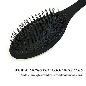 The Hair Shop Black Loop Brush - Salon Professional Grade with Matted Black and Ergonomic Design - Safe Detangler Tool for 100% Remy Human and Synthetic Hair Extensions and Wigs