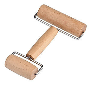 1 Piece 2-In-1 Style Pastry Pizza Roller Wooden Brayer Wooden Rolling Pins Wood Dough Roller 5D Diamond-Paint Art ool Wooden Roller for Baking or Ceramic Pottery Clay Working