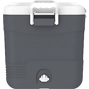 Duramax Picnic Icebox 60L High Performance Cool Box with PU Insulation, Side Handles with Secure lid Locking & Cup Holders on lid, Icebox, Cooler Box, Cool Grey