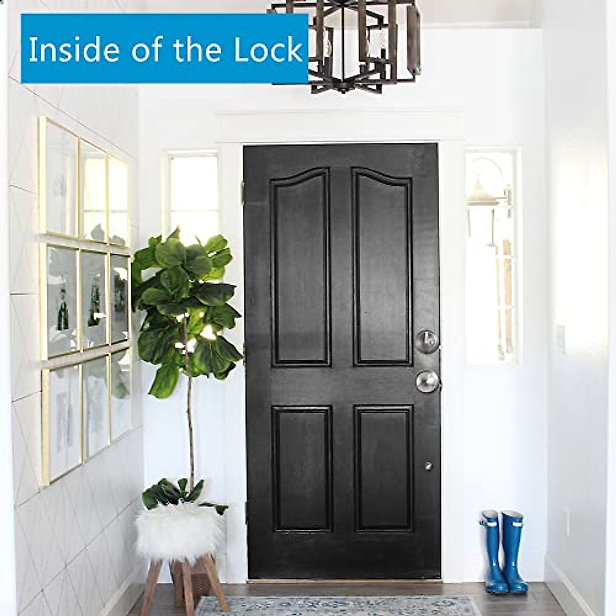 NeuType Front Door Lock Set Silver Front Door Handle Sets with Deadbolt Lock Set Door Entry Door Locksets Single Cylinder HandleSet Curved Handle Lower Half Grip Round Knob Satin Nickel