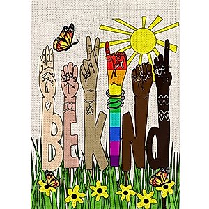 Swooflia Be Kind Garden Flag Spring Summer Flower Small Yard Flag for Outside Decor Burlap LGBT Garden Banner 12x18 Inch Double Sided HYQ-225