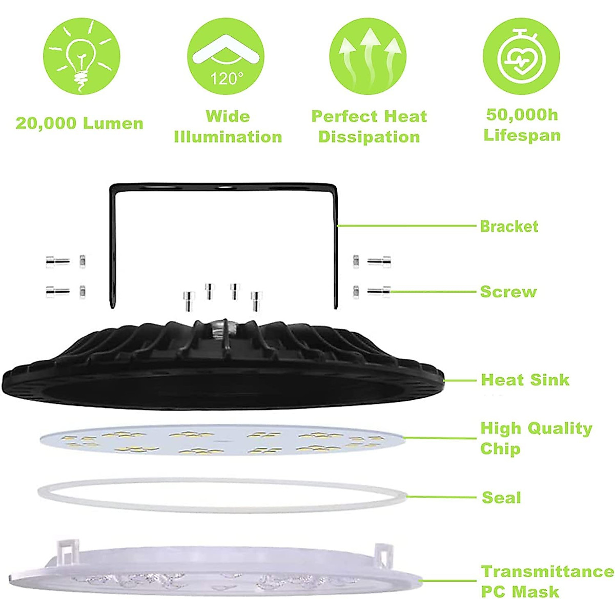 Sararoom 30Packs 200W 110V UFO LED High Bay Light, LED Warehouse Light 20000 Lumen 6500K Daylight White LED Shop Light Commercial Bay Lighting for Factory Garage Workshop