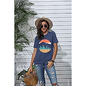 Adventure T-Shirt Women Mountain Hiking Workout T Shirt Casual Outdoor Athletic Short Sleeve Tee Tops Blue