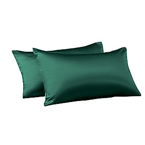 Homiest Blackish Green Satin Pillowcase for Hair and Skin, King Size Pillow Covers Luxury & Ultra Soft Pillow Cases Set of 2, Cooling Pillowcovers with Envelope Closure, Anti Wrinkle, 20 x 40 Inch