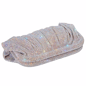 Shiny Rhinestone Dumplings Evening Clutch Bags Women Crystals Clip Purses Handbags Luxury Designer Wedding Party (Sliver 1)