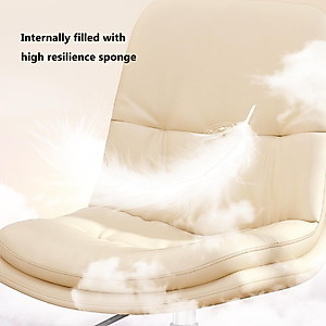 Leather Ergonomic Desk Chair, 360° Swivel Armless Home Office Computer Task Chairs, Adjustable Height Upholstered Vanity Chair, Rolling Chair, Coffee