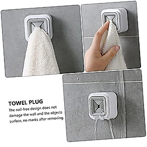 DRESSOOS 3pcs Nail Towel Rack Self-Adhesive Towel Bathroom Towel Organizers Wall Hanging Hooks Bathrobe Towel Clothes Hanger Hooks Kitchen Towel Hook Self- Adhesive Towel Plug Abs Grey