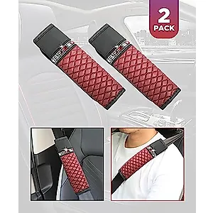 AOCISKA 2Pcs Car Seat Belt Cover Pads,Auto Seat Belt Cover,Seatbelt Shoulder Seatbelt Pads Cover for a More Comfortable Driving,Sparkling Rhinestone Shoulder Strap (Wine Red)