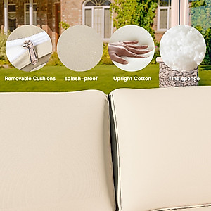 Halmuz 6 Piece Patio Furniture Sets Outdoor Conversation Sofa Set, All-Weather High Back PE Rattan Wicker Sectional Furniture Patio Sofa w/Tempered Glass Top Table&Thickened Cushions(Cream)