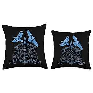 Norse Odin Ravens Wolves Valhalla Viking Mythology Odin Wolf Raven Scandinavian Norse Pagan Viking Throw Pillow, 18x18, Multicolor