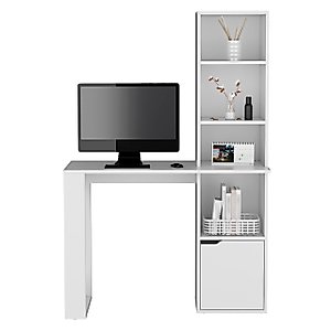 Depot E-Shop Ripley Writing personal Desk with Bookcase and Cabinet, White