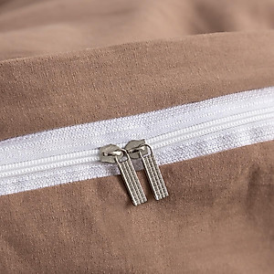 TazmKezm Mocha Duvet Cover 100% Washed Cotton Duvet Cover Set, 3 PCs Breathable Soft Bedding Set Linen Textured. Solid Color Pattern Duvet Cover Full Size (80x90 Inch)