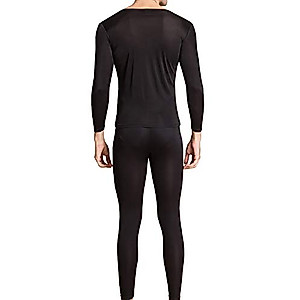 Grenasasilk Men's Silk Long Johns Mulberry Silk Long Underwear V-Neck Breathable Thermal Underwear Sets & Undergarments (XL, Black)