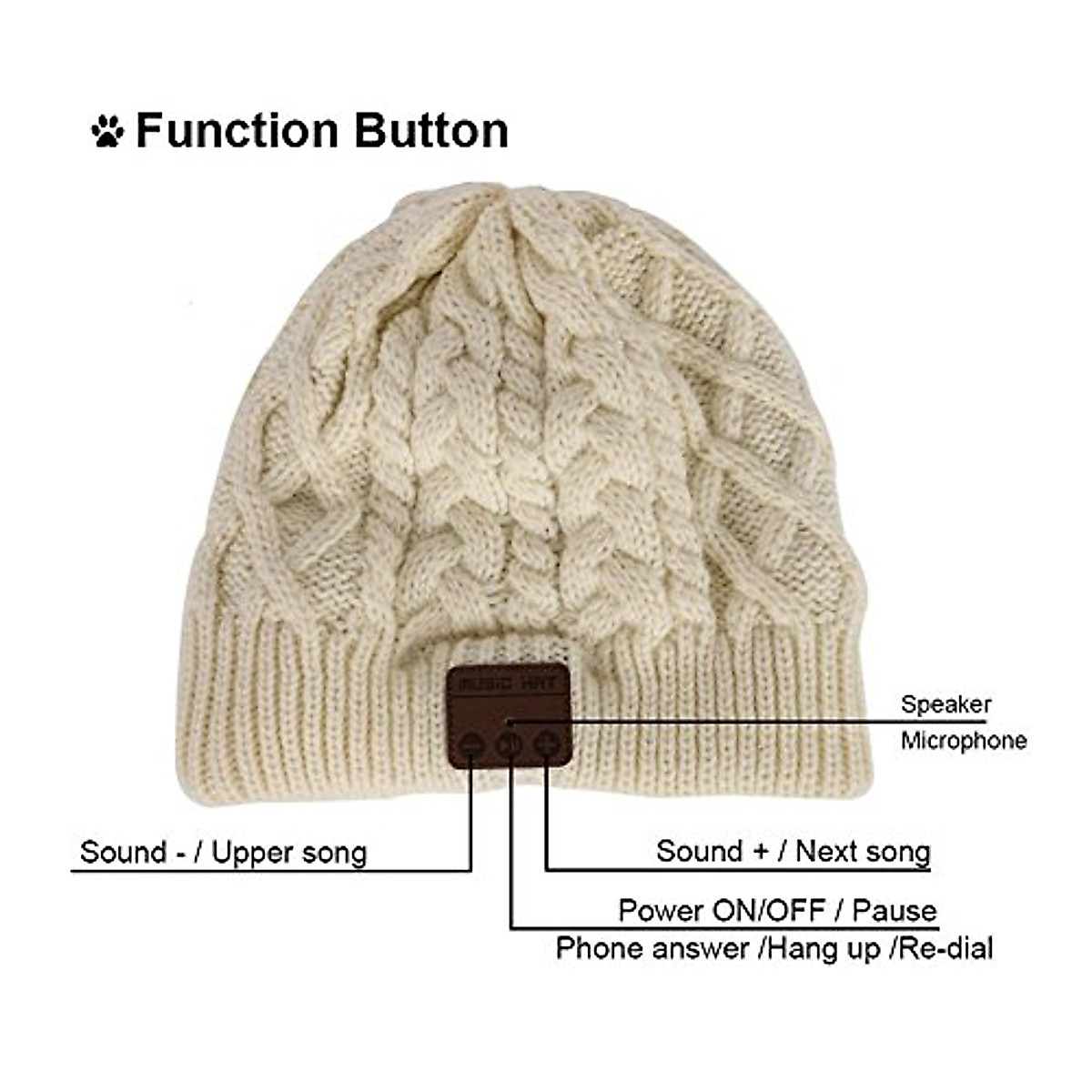 BearsFire Wireless Music Beanie Hat with Bluetooth Headphones Speaker Mic Winter Warm Skull Running Knit Cap for Men Women