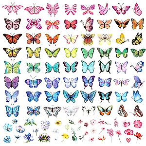 100pcs Temporary Butterfly Tattoos, Colorful Small Butterfly Flowers Tattoo Stickers Waterproof Cute Small Tattoos for Adults Kids Face Body Birthday Party Carnival