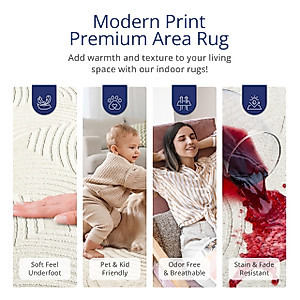 Abani Neutral Cream Area Rug 8' x 10' for Living Room, Bedroom - Half-Moon Design - Durable & Easy to Clean