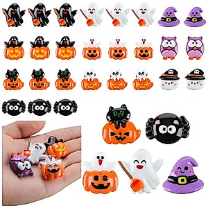 Liliful 60 Pcs Halloween Miniatures Garden Figurines Mini Resin Pumpkin Ghost Ornaments Mini Halloween Figures for DIY Garden Accessories Adornments Embellishment Decorations Party Supplies, 10 Styles