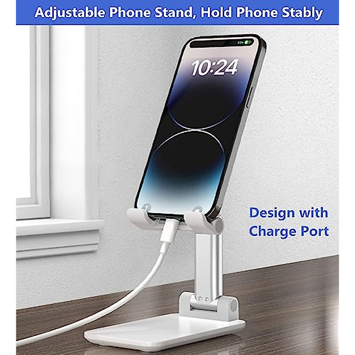 bodbop Cell Phone Stand for Desk Mobile Phone Holder Desktop Cell Phone Bracket Desk Foldable Phone Support Dock Compatible with iPhone Pro Max Plus Android Smartphone Stands Tabletop Holders (White)
