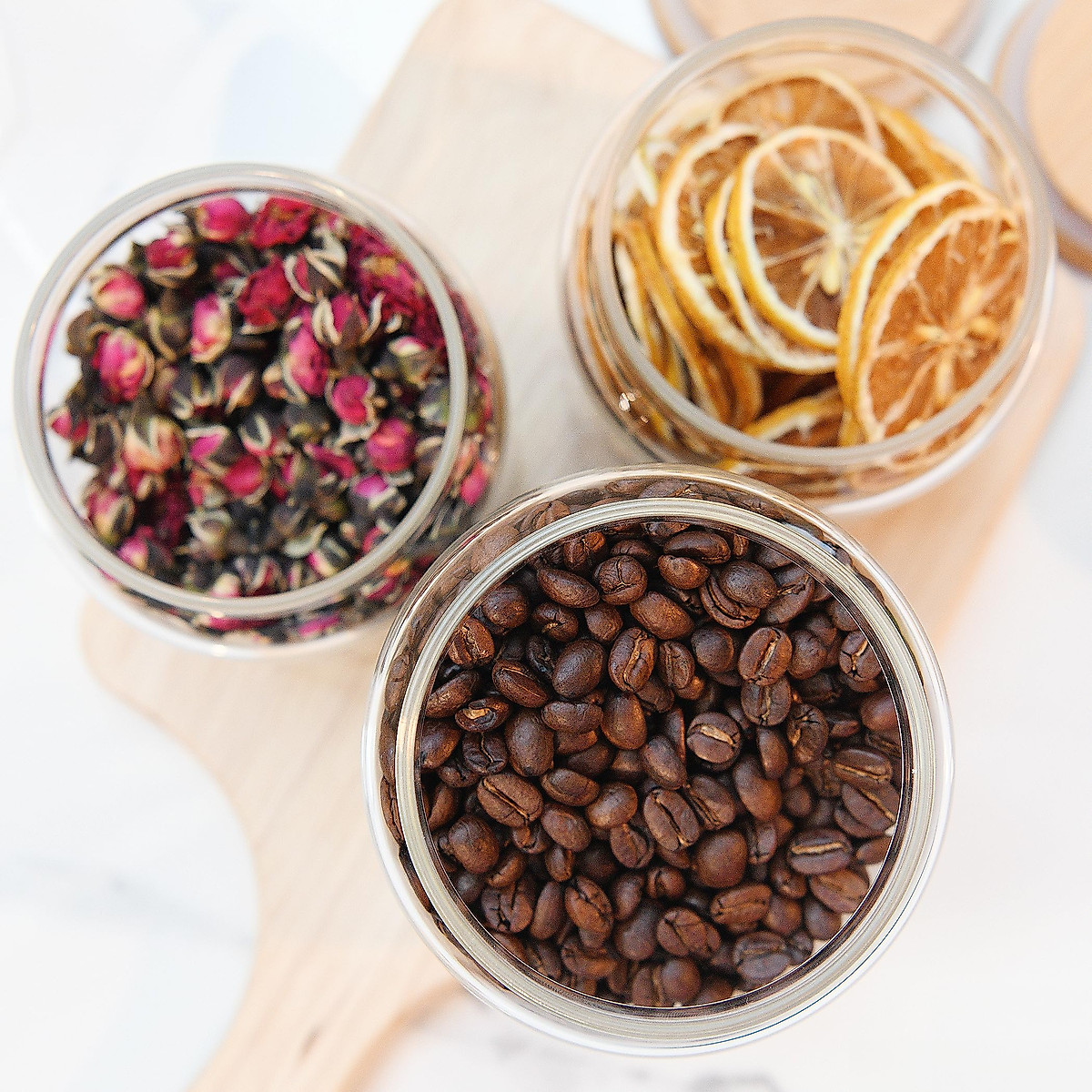 Custde 17.6 fl oz Glass Storage Containers with Lids, Candy Jar with Lid, Glass Food Storage Containers for Kitchen Counter, Pantry, Decorative Jar for Coffee, Sugar,Tea, Cute Jar (Bamboo 17.6 FL OZ)