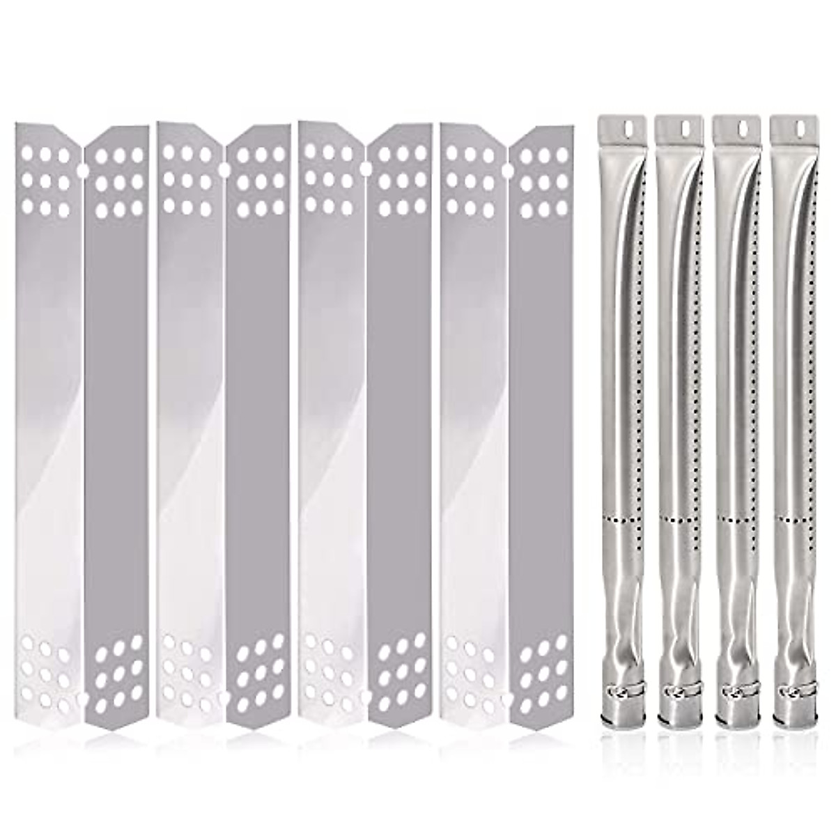 Yiming Grill Replacement Parts for Grillmaster 720-0697, Nexgrill 720-0697 and Sunbeam 720-0697 Gas Grill Models, Stainless Steel Heat Plate Tent Shields, Grill Burner Tubes Set, 4-Pack