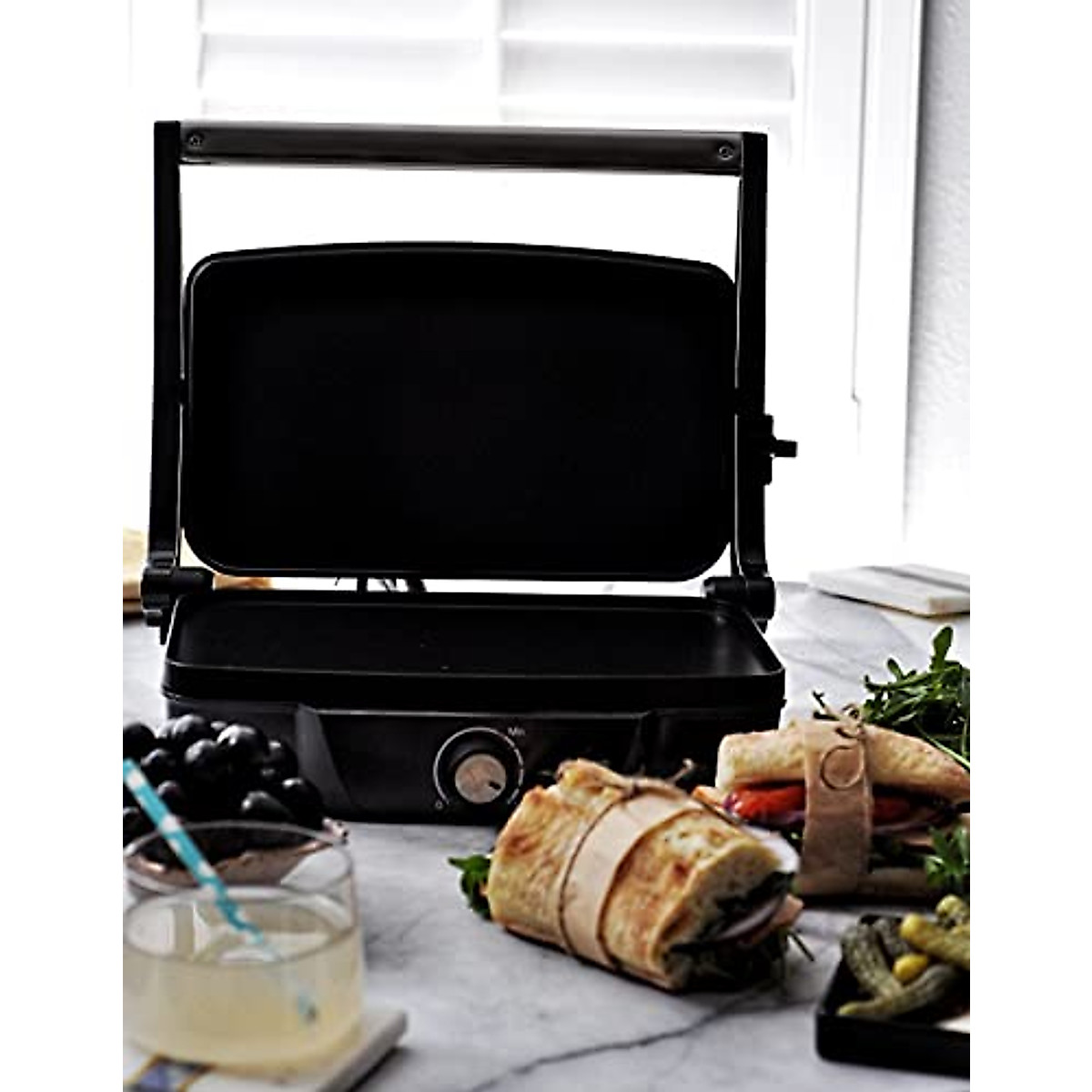 IMUSA USA Electric Stainless Steel Panini Press with Adjustable Temperature Settings and Nonstick Plates, 1200W