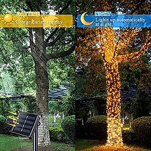 JMEXSUSS 2 Pack 200 LED Solar Christmas Lights, 75.5 ft Outdoor Waterproof Solar String Lights, 8 Modes Solar Lights Outdoor for Garden, Patio, Party, Tree, Wedding, Christmas Decorations, Warm White