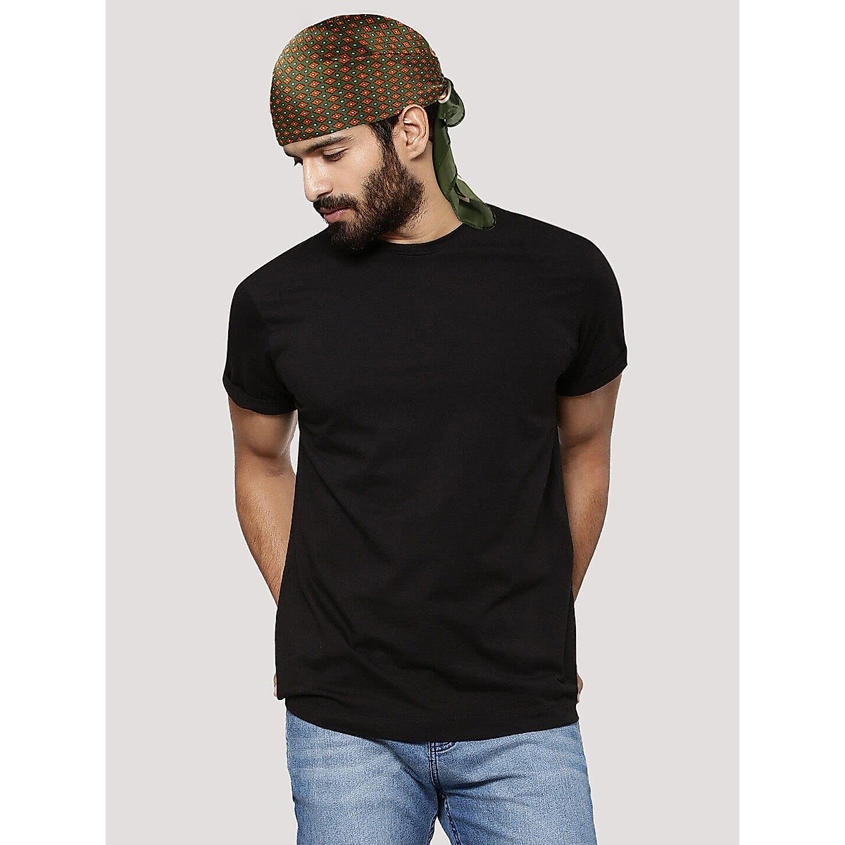 GERINLY Cowboy Neckerchief for Men 27 Inch Silk Neck Bandana Retro Rock Head Scarf for Music Festival Ascot (Armygreen)