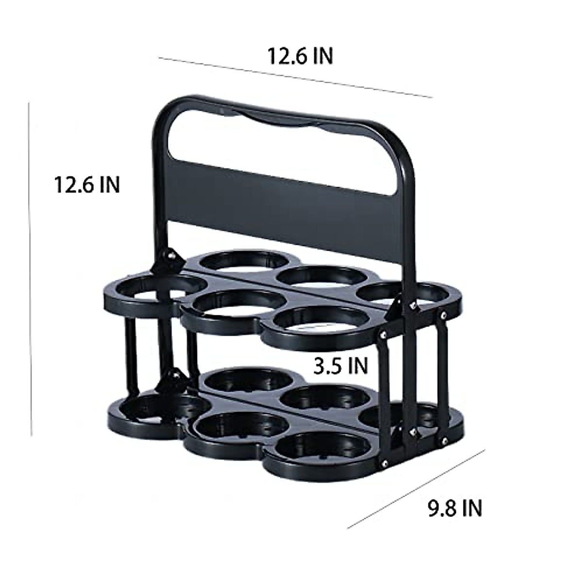 CLA JLT Sports Collapsible Water Bottle Carrier with handle Foldable Plastic Holds 6 Beverage Outdoor Catering Camping (BLACK)