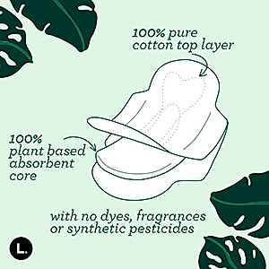 L. Organic Cotton Ultra Thin Pads For Women, Regular Absorbency, Free From Chlorine Bleaching Pesticides Fragrances Or Dyes, 84 Count