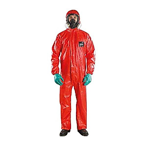 Ansell Healthcare RD96-T-92-111-06 MICROCHEM by AlphaTec CFR Coverall, Elasticated Hood/Wrists/Ankles, Double Zip Closure, 2X-Large, Red (Pack of 20)