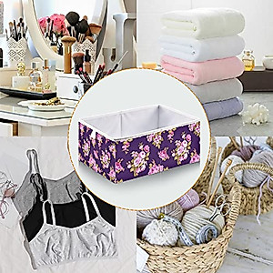 Kigai Storage Basket Pink Floral Foldable Storage Bin 11 X 11 X 11 Inches Cube Storage Baskets Box for Shelves Closet Laundry Nursery Bedroom Home Decor