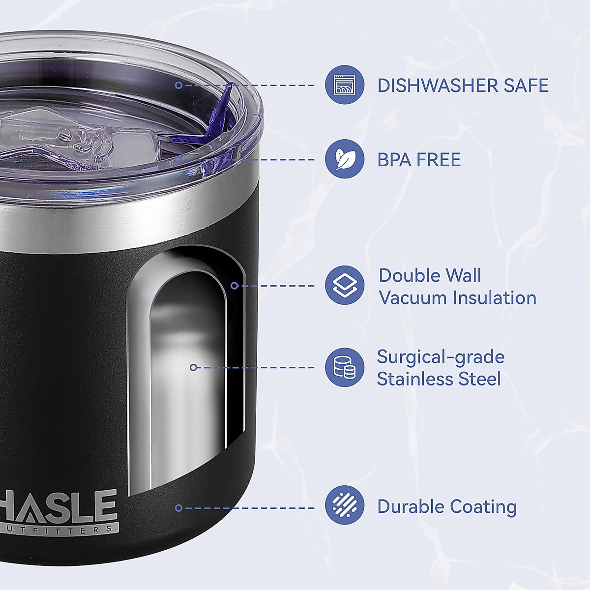 HASLE OUTFITTERS 10oz Insulated Tumblers with Lid and Straw,Stainless Steel Tumbler Travel Coffee Mug,Double Wall Reusable Tumbler Cup for Iced and Hot Drinks(Black,1 Pack