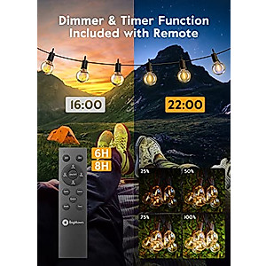 Brightown Outdoor Led String Lights with Remote108Ft(98+10) Patio Lights for Outside with 52 Shatterproof Bulbs(2 Spare), Waterproof Hanging Lights for Backyard Bistro Garden Cafe, E12 Socket