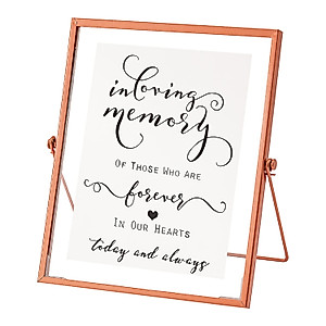 Calculs in Loving Memory Rose Gold Picture Frame 8x10 for Wedding Sign Display Holder- Memorial Metal Glass Floating Photo Frames Menu Holder for Party Table Decoration