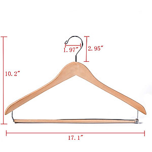 Quality Hangers Wooden Hangers Beautiful Sturdy Suit Coat Hangers with Locking Bar Glossy Natural Wood (5)