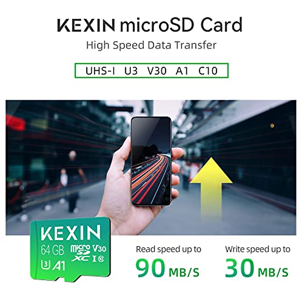 KEXIN Micro SD Card 64GB 5 Pack microSDXC Memory Card Class 10 Micro SD Card High Speed Up to 90MB/s, C10, U3, V30, A1