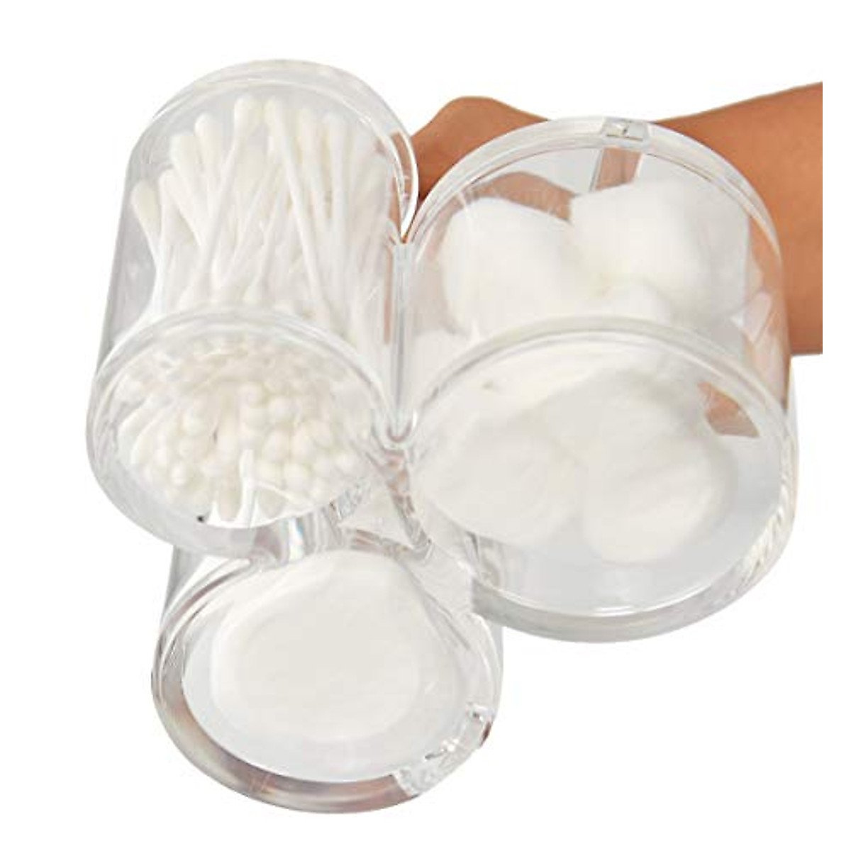 Home-X Bathroom Organizer Jars, 3 in 1 Acrylic Storage Containers with Lids, Vanity Decor, Cotton Rounds and Swabs Organizer, 5 ½” H x 2 ¾” D, 3" H x 3" D, 3 ¾” H x 2 ¼” D