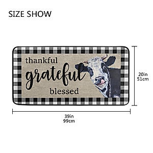 White Buffalo Plaid Kitchen Rugs Non Slip Kitchen Floor Mats Cushioned Farmhose Cow Kitchen Mats and Rugs Washable Anti Fatigue Mats for Laundry Sink Standing Home Office Decor - 39x20 IN Grateful