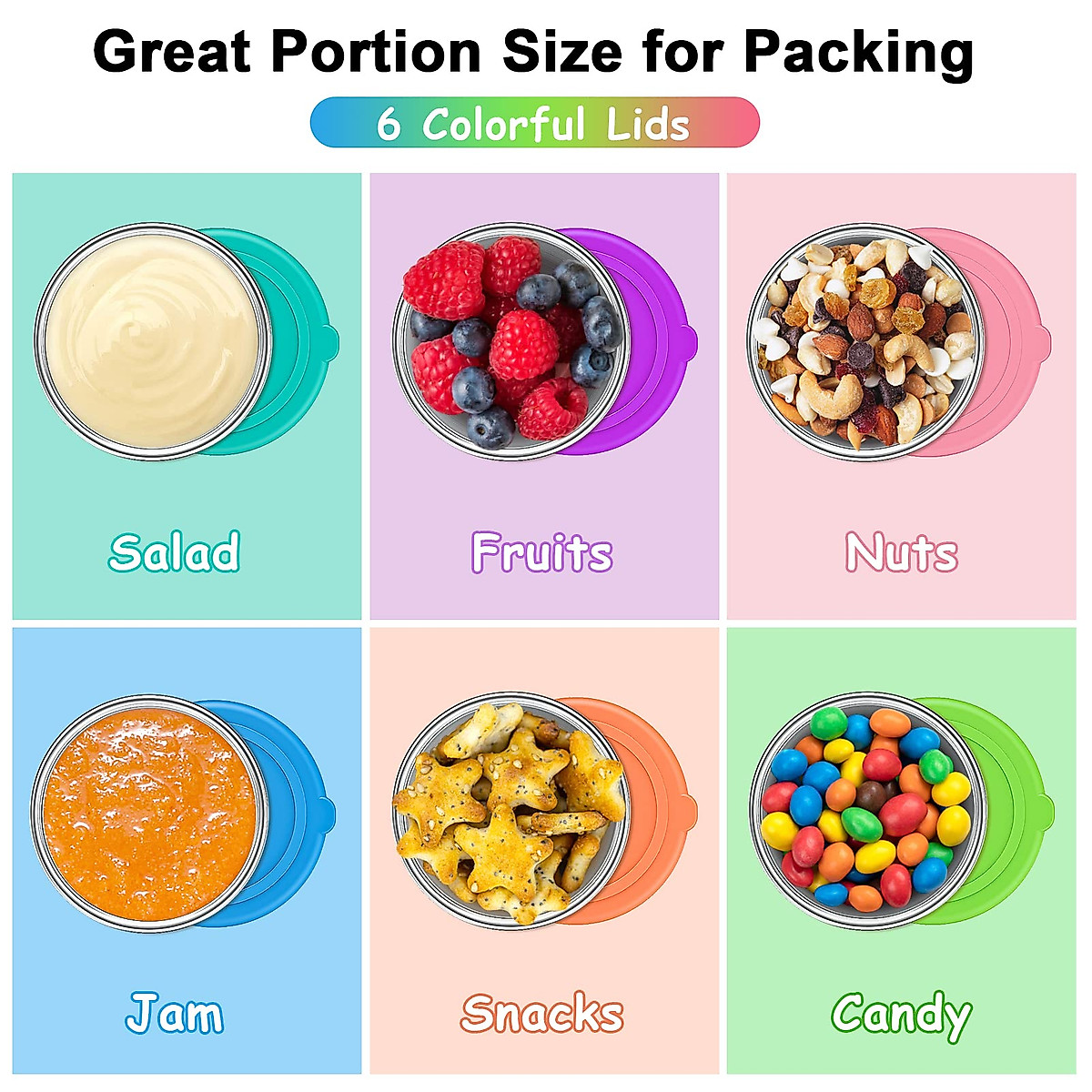 6x 2.4oz Salad Dressing Container to Go, Condiment Containers with Lids, Stainless Steel Sauce Cups Salad Dressing Container for Lunch Bento Box, Reusable,Leakproof