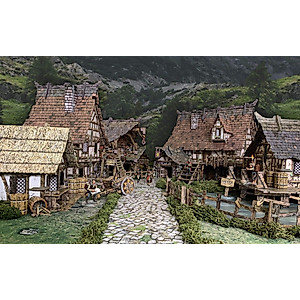 Battle Systems BSTFWC001 Fantasy Terrain Village Core Set - Multi Level Tabletop War Game - 28mm Miniature Wargaming Roleplaying - 420 Piece Modular Warhammer Battles Painted Model Scenery
