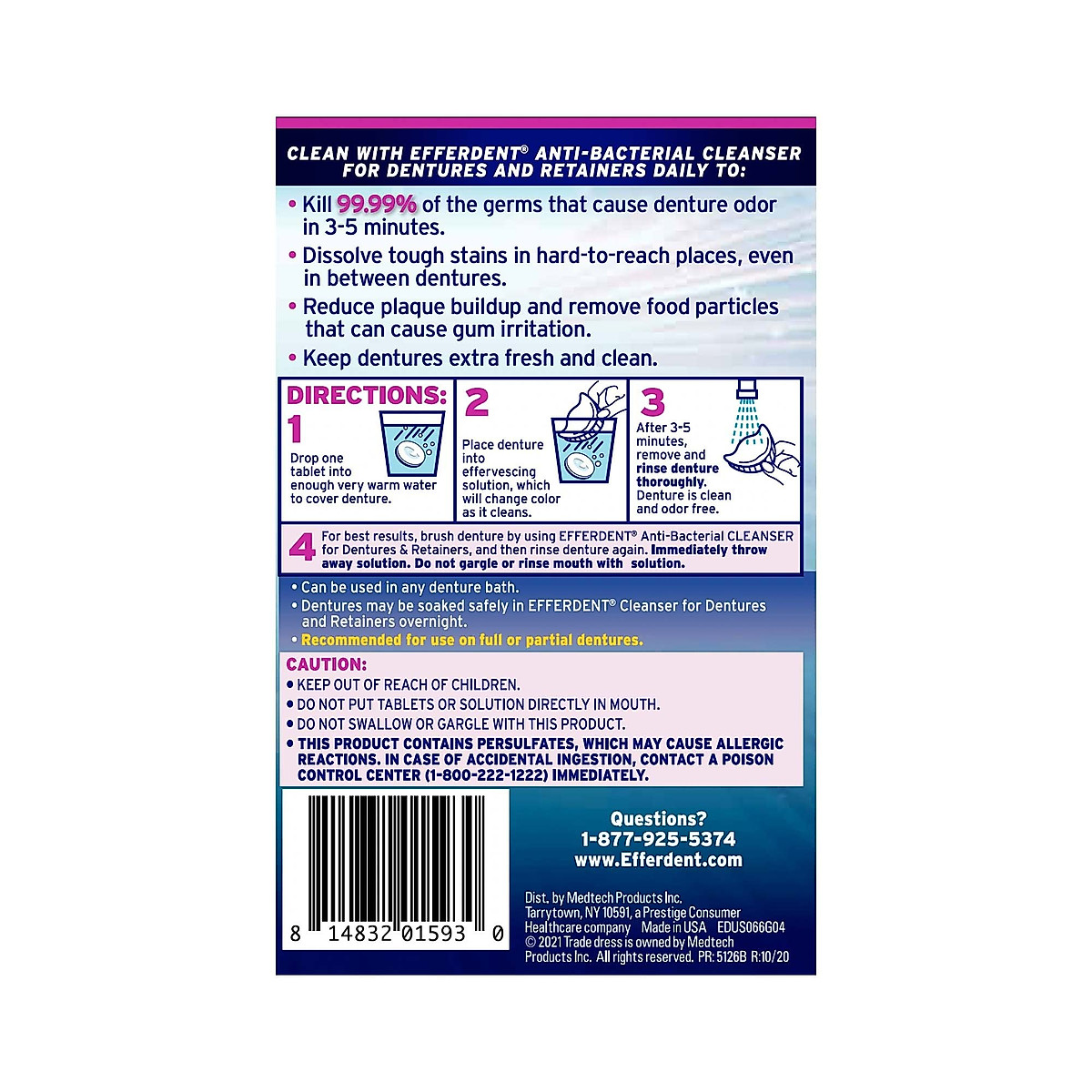 Efferdent Denture Cleanser Tablets, Complete Clean, Tablets, Multicolor, 252 Count