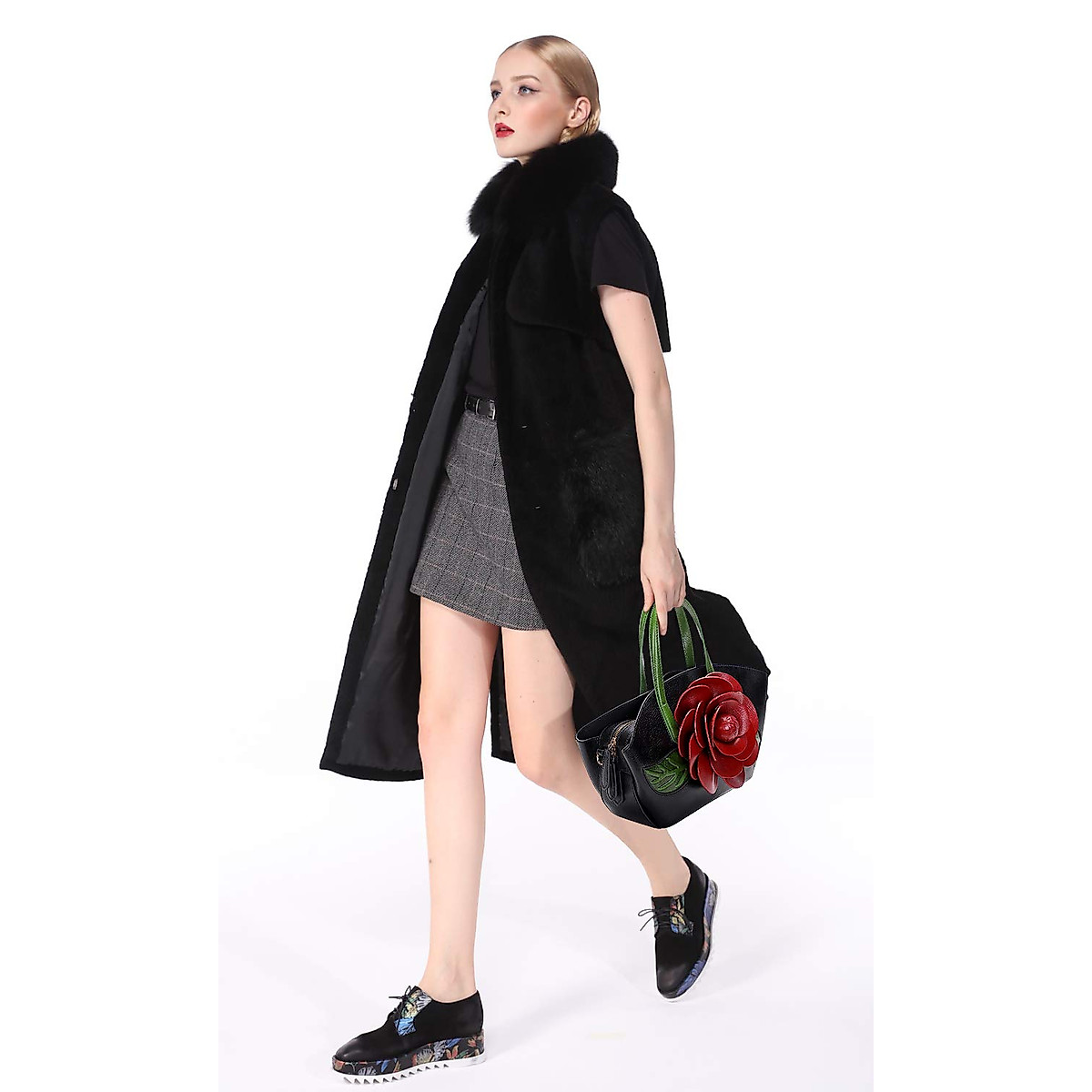 PIJUSH Designer Purses and Handbags for Women Floral Top Handle Satchel Handbag Ladies Crossbody Bags for Women (20103 Black)