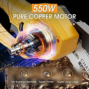 Anttctig Mini Chainsaw, 6 Inch Portable Electric Chainsaw, Lightweight Battery Powered Small Handheld Cordless Chain Saw for Trees Branches Trimming Wood Cutting, with 2 Batteries & 2 Chains