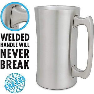 Real Deal Steel Stainless Steel Insulated Beer Mug Vacuum Beer Stein with Welded Handle - 20oz Total Capacity - Large Metal Tankard for IPA, Coffee - Double Walled Mug