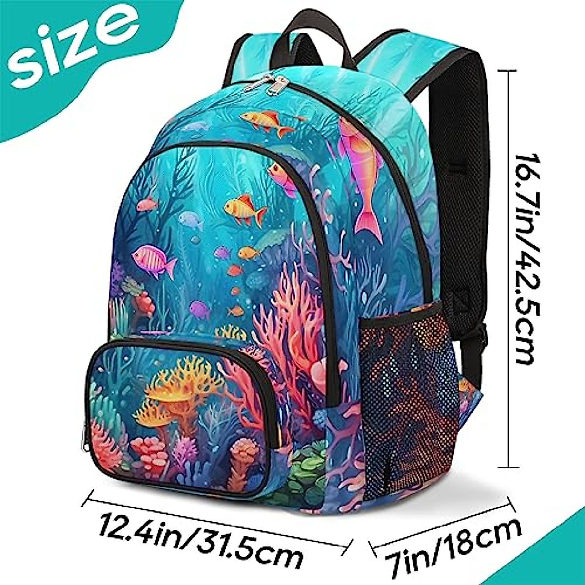 OMFUNS Tropical Fish School Backpack for Kids Boys Girls Women Men Ocean Sea Coral Bookbag for College Gym Travel School Bag Rucksack Casual Daypack Computer Laptop Backpack