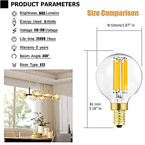 Leools e12 led Bulb dimmable g16.5 6W Equal 60 Watt 600lm AC120V e12 Candelabra Bulb for Chandeliers,Ceiling Fan,Vanity Soft White 3000K Globe e12 Light Bulb 6Pack