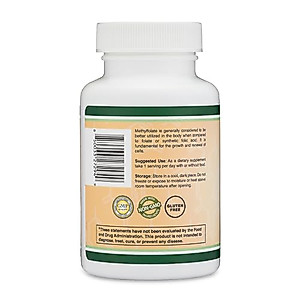 Methylfolate 1,000mcg, 120 Capsules (Third Party Tested Methyl Folate Supplement) Methylated Folate is a More Active Form of Folate Than Folic Acid (Non-GMO, Vegan Safe) by Double Wood