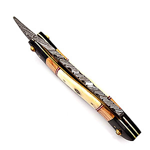 Hand Made Damascus Steel Straight Razor Folding Razor With Shaving Ready Classic Barber Blade Edge, Men Straight Razor, Leather Case + Strop, Close Shave, Great Gift R-50