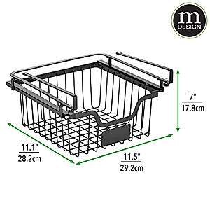 mDesign Wire Under Shelf Organizer for Cabinet - Sliding Basket for Under Cabinet Shelf - Hanging Storage Organizer Rack for Kitchen and Pantry with Label Space - Carson Collection - Matte Black