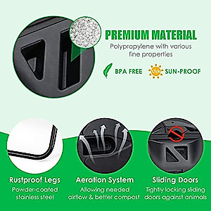 Squareful 43 Garden Compost Bin, 43 Gallon Dual Chamber, Composting Tumbler w/ 2 Sliding Doors & Steel Frame, Large Capacity, Rustproof for All Weather